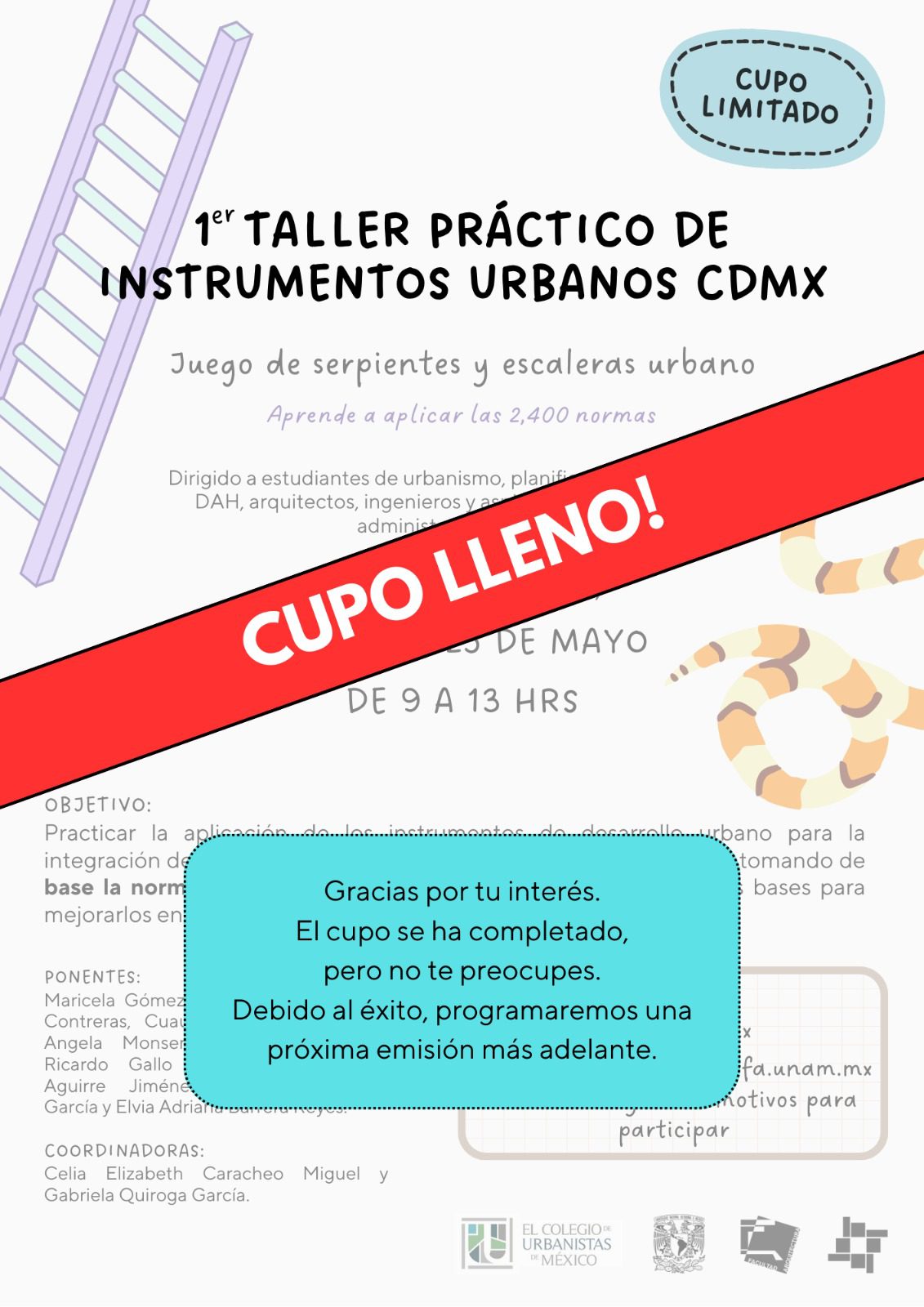 Cupo lleno - 1er Taller práctico de instrumentos urbanos CDMX - ECUM
